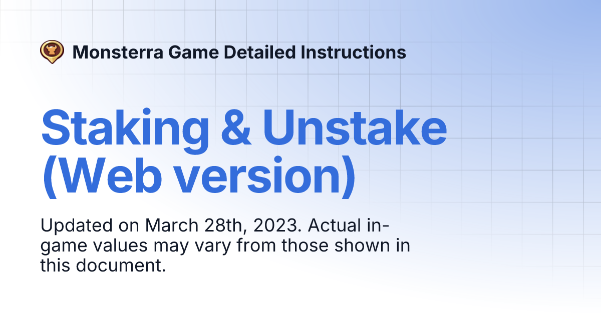 Staking & Unstake (Web version) | Monsterra Game Detailed Instructions