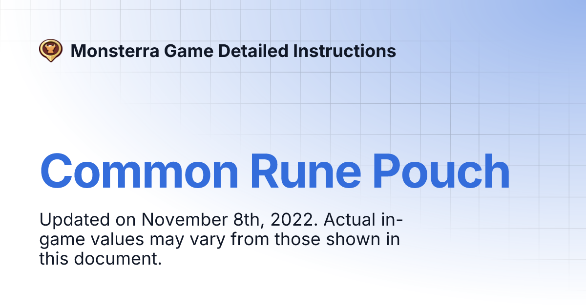 Common Rune Pouch | Monsterra Game Detailed Instructions