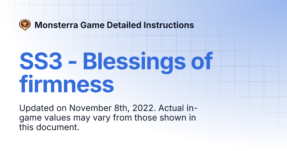 SS3 - Blessings of firmness | Monsterra Game Detailed Instructions