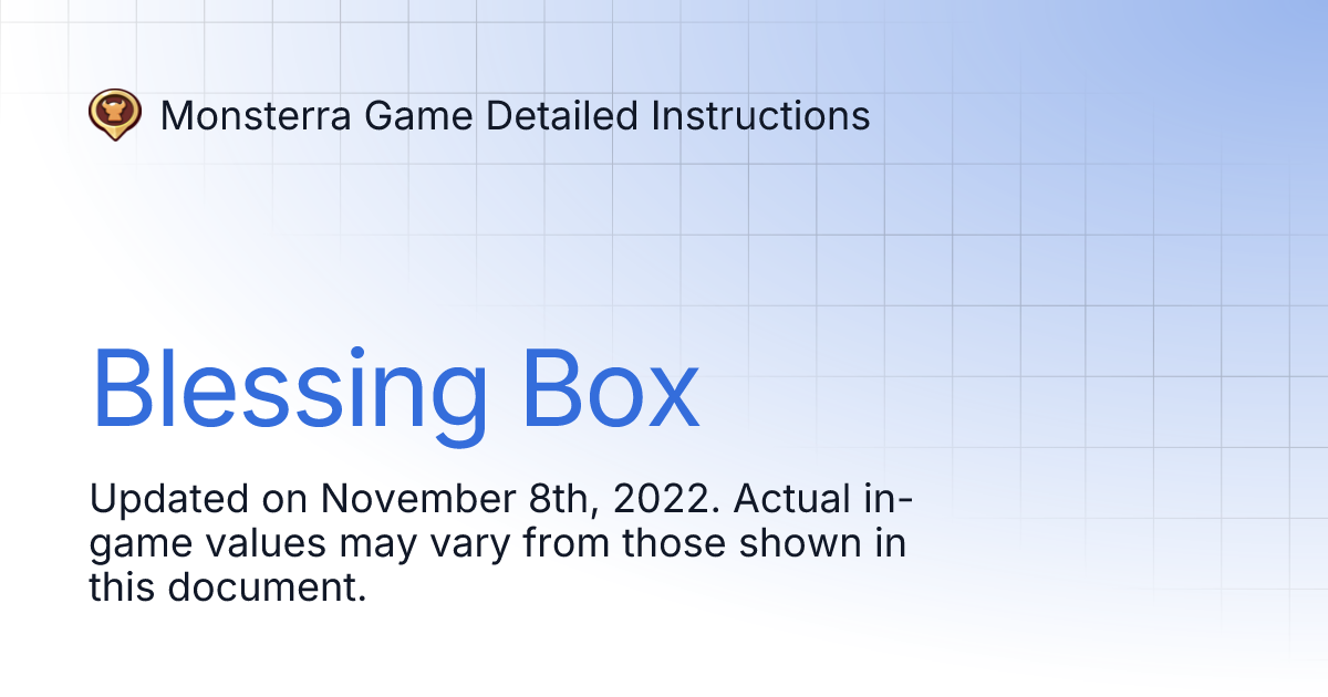 Blessing Box | Monsterra Game Detailed Instructions