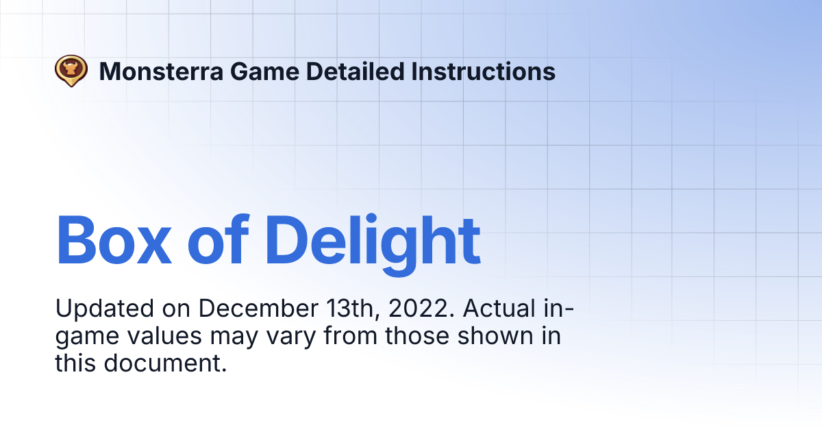 Box of Delight | Monsterra Game Detailed Instructions