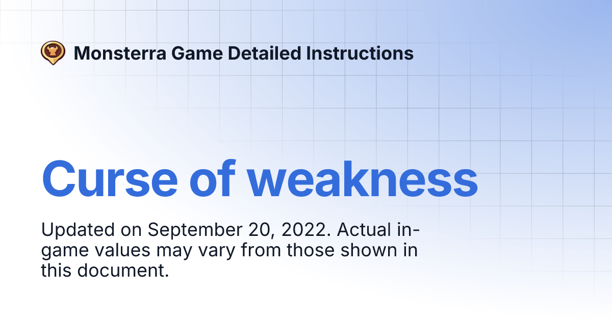 Curse of weakness | Monsterra Game Detailed Instructions