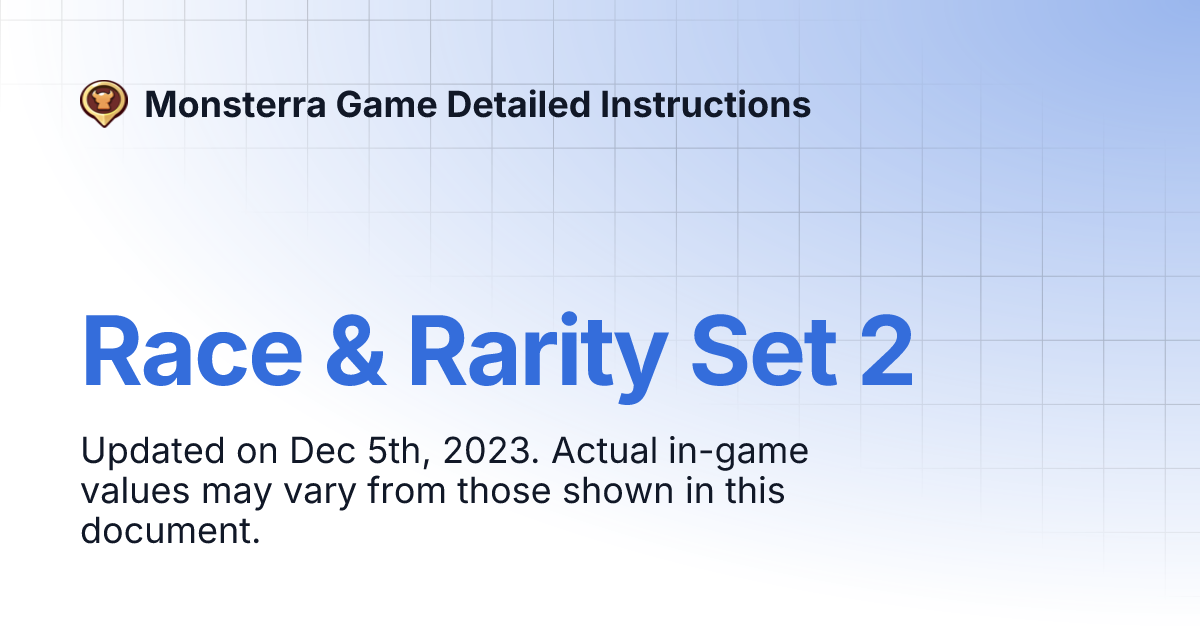 Race & Rarity Set 2 | Monsterra Game Detailed Instructions
